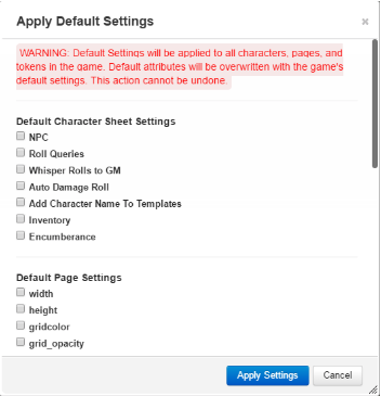 Default Settings – Roll20 Help Center