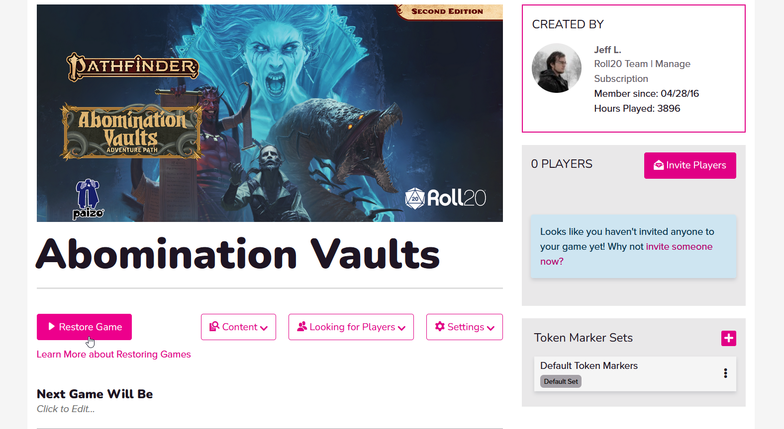 Restoring Games from Cold Storage – Roll20 Help Center